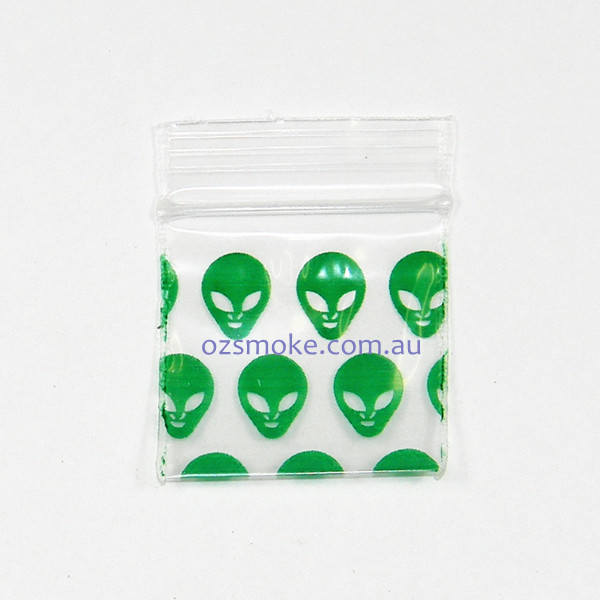 100 Apple1010 Resealable Plastic Bags Green Alien 25x25mm