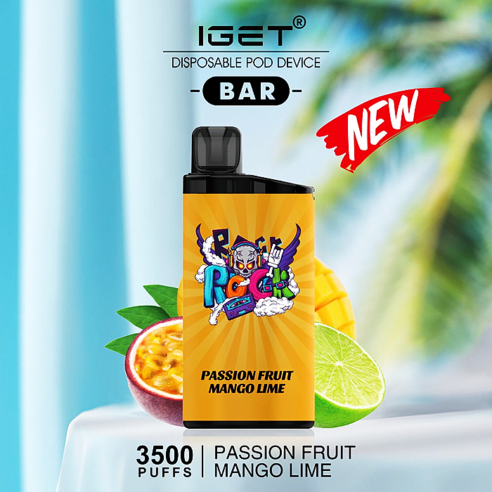 IGET BAR PASSION FRUIT MANGO LIME 3500 PUFFS 0mg Nicotine