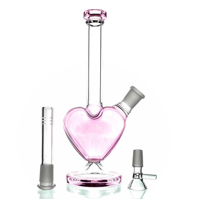 Pink Love Heart Full Glass Bong 24cm